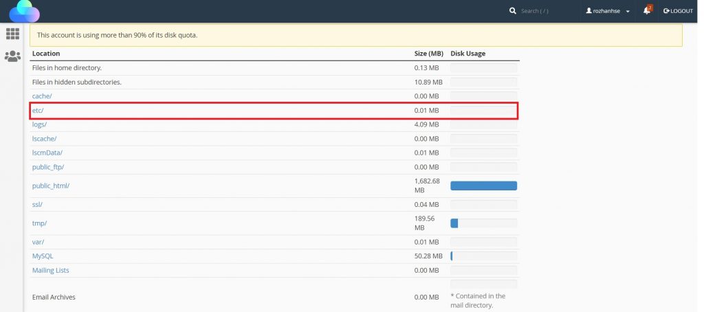 آموزش کار با Disk usage در سی پنل | دهاستینگ / آموزش Disk Usage در Cpanel